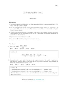 AMC 12 2021 Fall Test A Exam and Solution – Ivy Learner