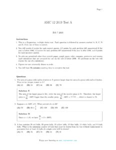 AMC 12 2019 Test A Exam and Solution – Ivy Learner