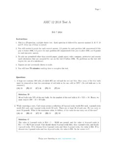 AMC 12 2018 Test A Exam and Solution – Ivy Learner