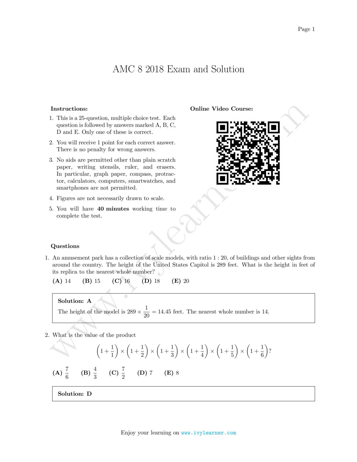 AMC 8 2018 Exam and Solution – Ivy Learner
