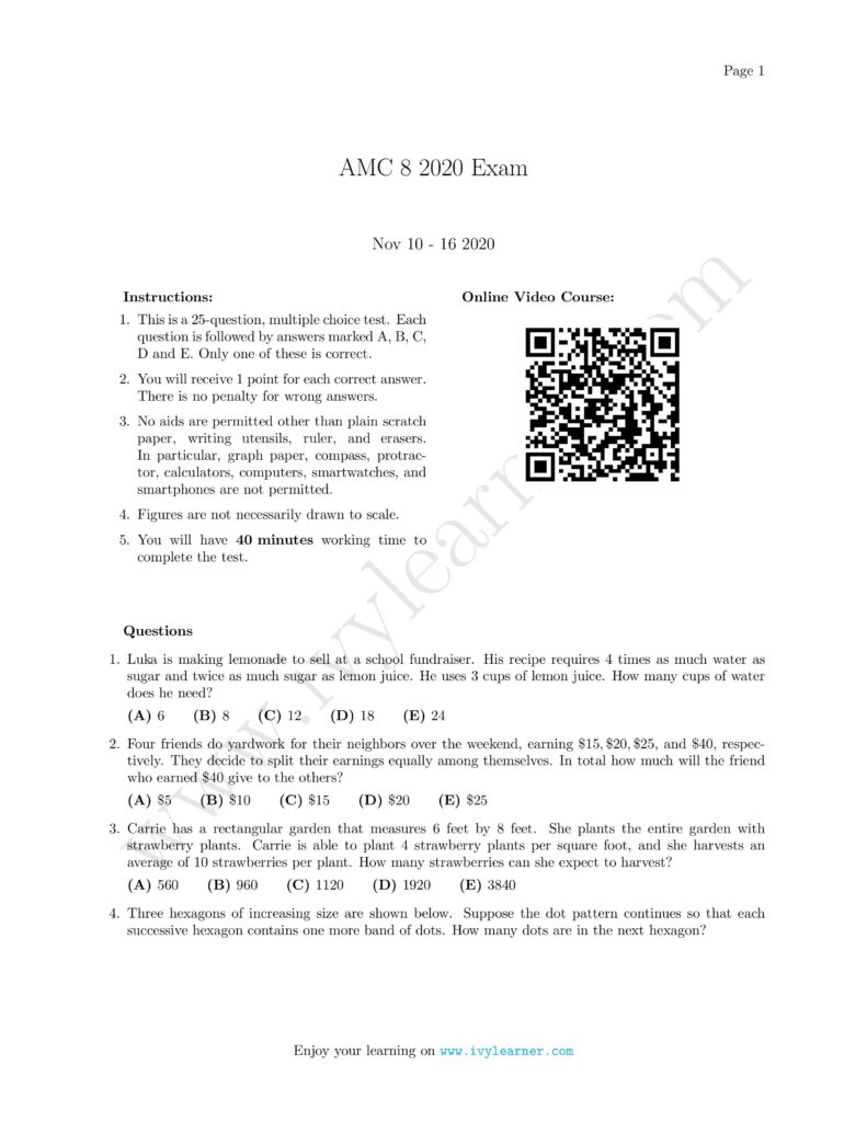 AMC 8 2020 Exam – Ivy Learner