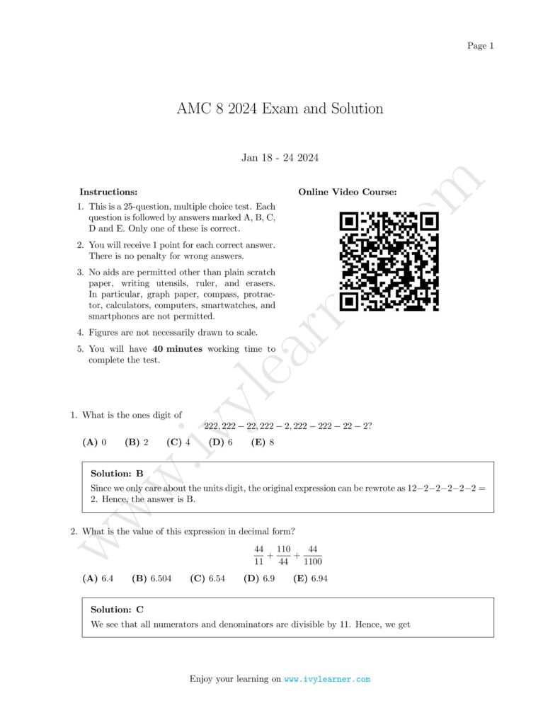 AMC 8 2024 Exam and Solution – Ivy Learner