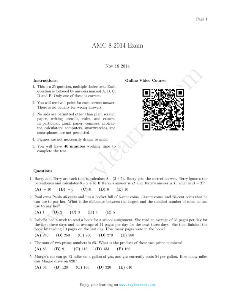 AMC 8 2014 Exam – Ivy Learner